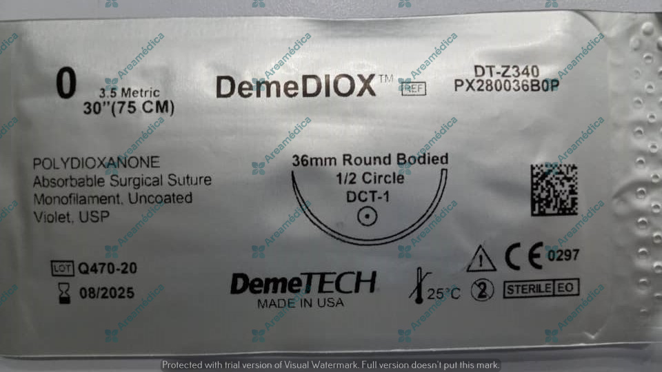 PDS 0 Curva No Cortante Aguja 36mm 75cm Polidioxanona Violeta DemeTECH