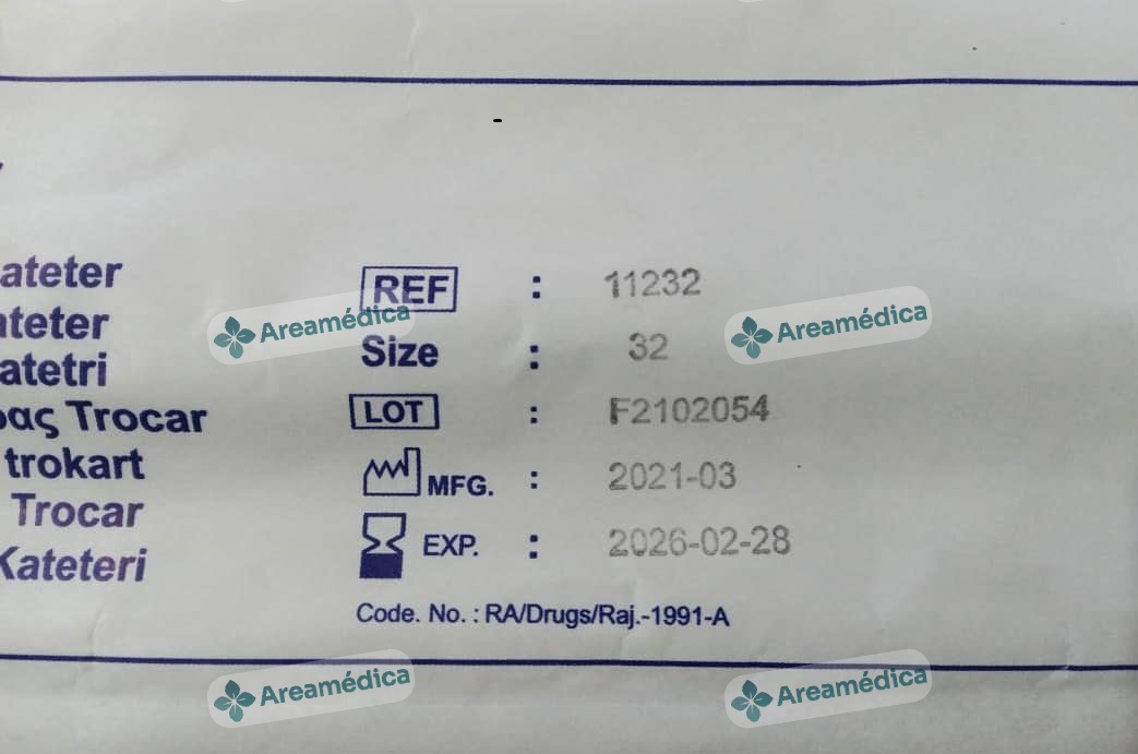 Cateter Toraxico / Toracico Trocar con Punta Afilada CH32 ( E)